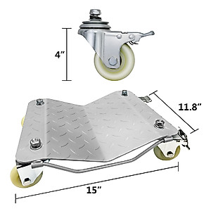 RYFT Car Dollies Heavy Duty Tire Car Skates Wheel Car Vehicle Car Moving Dolly with Brakes 6000lbs Capacity, Silver, Set of 4