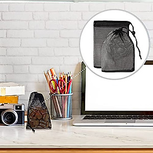 Zsxdc 16 Pieces Black Mesh Bags Drawstring Laundry Bags,5.5 x 7.5 Inch Nylon Mesh Bags Dishwasher Bag with Cord Lock Closure for Home Kitchen Supplies Seashell Collecting, Mesh Bags and Travel