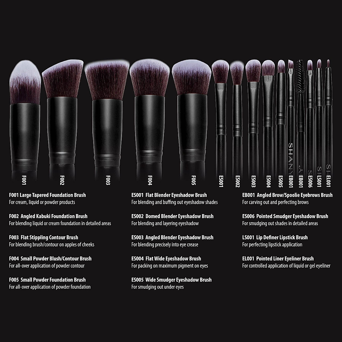 SHANY Makeup Brushes - Black Bombshell - 14-Piece Brush Set – Foundation Powder Concealers Eye Shadows Makeup brushes - Complete Kabuki Makeup Brush Set in Black - 14 PCS
