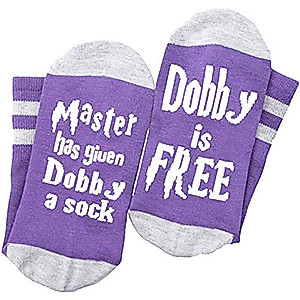 Dobby Socks, SweetGo Dobby Is Free Knitted Words Unisex Combed Cotton Novelty Socks 1pack (purplr, one size)