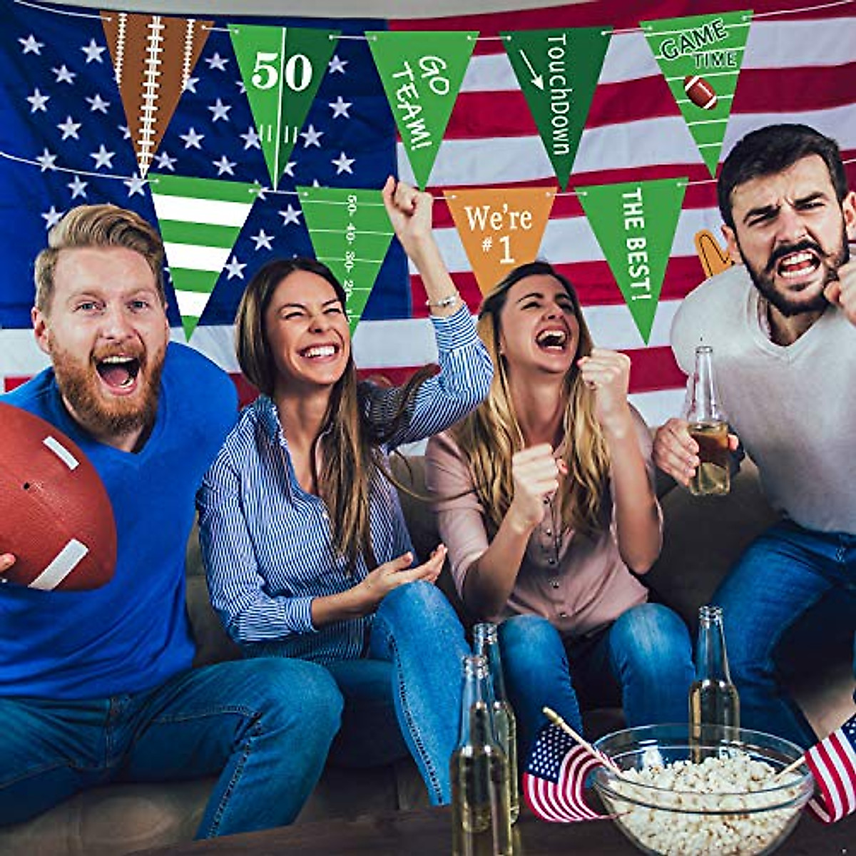 Sport Theme Football Flags Banners Decoration American Football Flags Banner Football Party Sign Decorations for Happy Birthday Party Pennant Banner for Olympics, Bar, Sports Clubs, 7.87 x 5.5 Inch