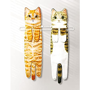 Cat Funny Hand Towels for Bathroom Kitchen Decor Cat Towel,Cute Decorative Hanging Washcloths Face Towels,Super Absorbent Soft, Housewarming Gift,Funny Gifts,Cat Lovers/Cat Mom Gifts for Women（Orange）