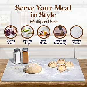 Homeries Marble Cutting Pastry Board (20 x 16 Inches) - Marble Serving Tray for Cheese, Pastries, Bread - Large White Fancy Marble Slab for Cake Display Marble – Sleek Design & Non Slip Rubber Feet