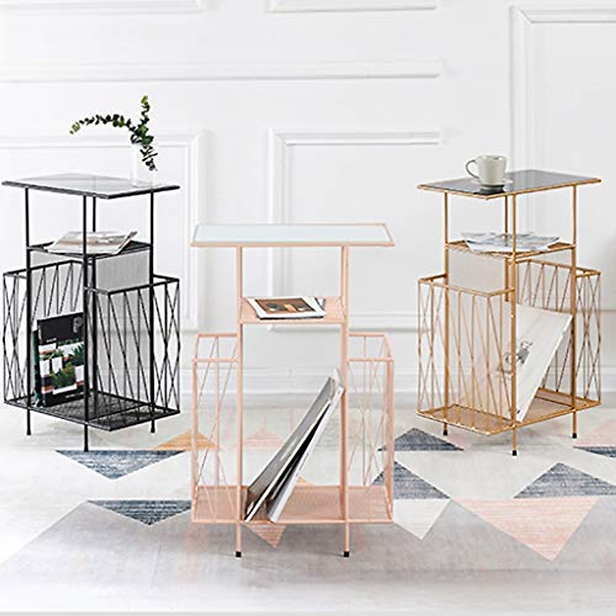 Magazine & Newspaper Baskets Magazine Rack Balcony Multi-Layer Wrought Iron Flower Stand Office Creative Bookshelf Floor-Standing Book Organizer Sofa Leisure Coffee Table