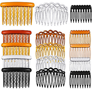 12 Pieces Plastic Side Hair Twist Comb French Twist Comb Hair Clips with Teeth for Fine Accessories Women, 4 Colors(Retro Color,Chic)