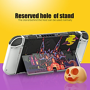 Halloween Decoration Switch OLED Case,Switch TPU Case, Switch Protective Case with Thumb Grips and Tempered Glass Screen Protector
