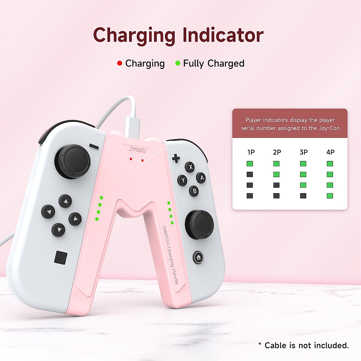 JINGDU Switch Joy-Con Charging Grip Compatible with Nintendo Switch & OLED Model, Play While Charging, Portable V-Shaped Switch Joy-Con Controller Charger with Indicators, Pink