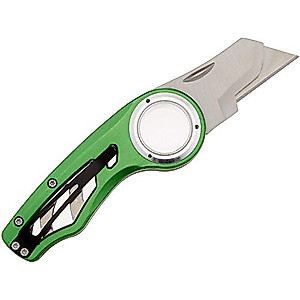 Excel Blades Revo Folding Pocket Utility Knife - Aluminum Body Heavy Duty Box Cutter with Holster, Anti-Slip Finger Loop Design Grip, Quick Change Blades and 3 Lock Positions Design, Green