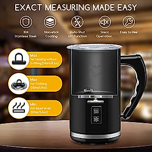 Milk Frother, Aigostar Electric Milk Frother and Steamer, Automatic Milk Steamer for Hot/Cold Froth, 4-in-1 Milk Warmer and Foam Maker for Coffee, Hot Chocolates, Latte, Cappuccino, Silent, 8.1oz