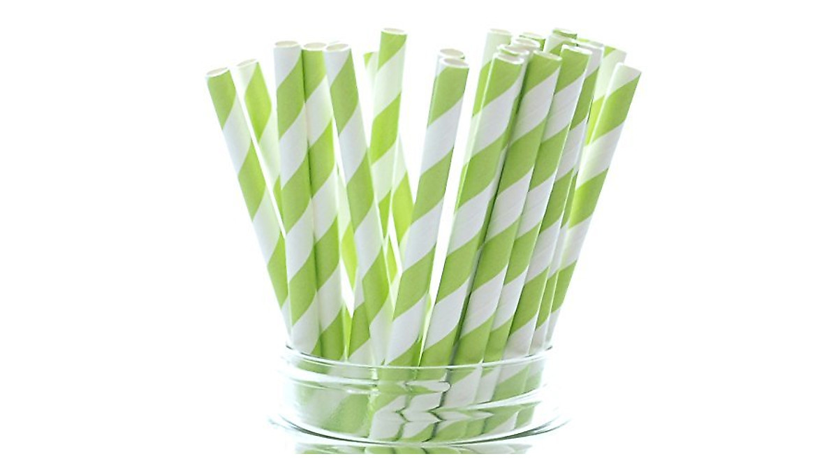 Green Striped Paper Party Straws - Fun & Eco-Friendly