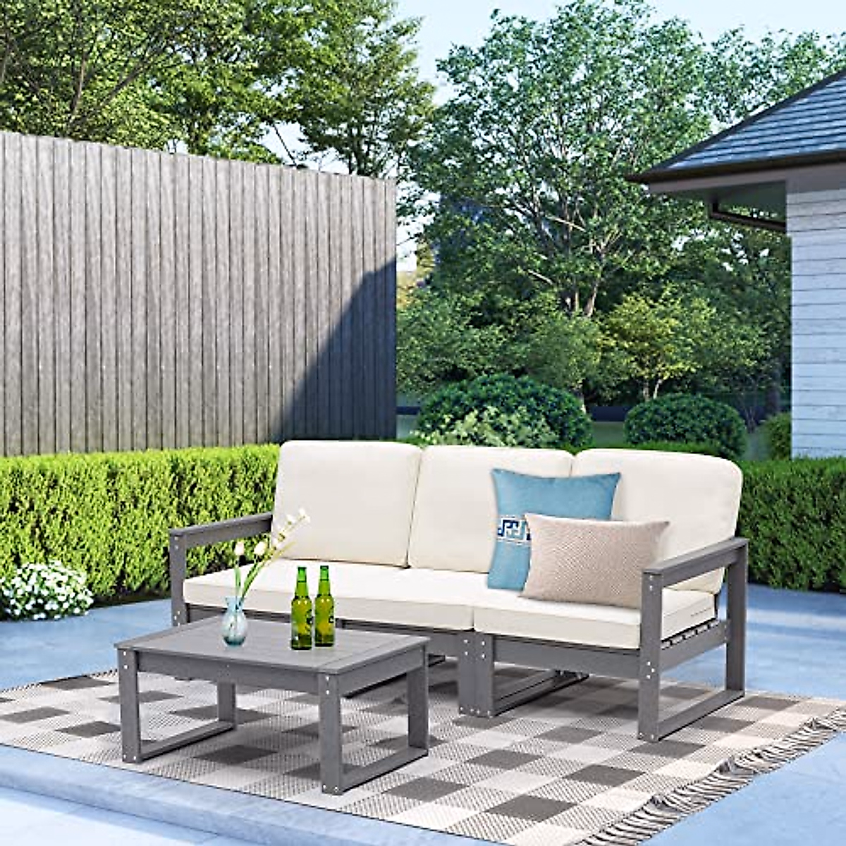 LAUREL CANYON Outdoor Coffee Table HDPE Recycled Plastic Patio Porch, Yard, Park, Lawn, Slate Grey