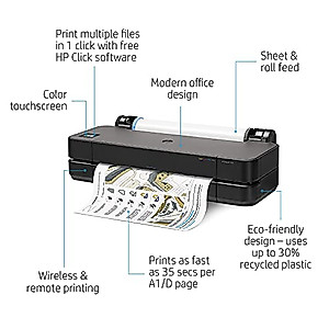 HP DesignJet T230 Large Format 24-inch Plotter Color Printer, with Modern Office Design (5HB07A)