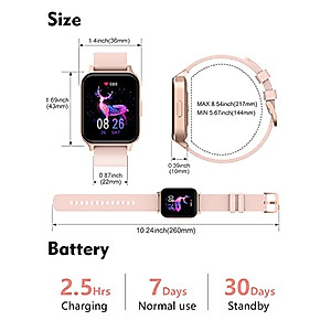 Cloudpoem Smart Watches for Women Men IP68 Waterproof, 1.7in Smartwatch Compatible with iPhone Android Phones, Reloj para Mujer Hombre Digital Watch Fitness Tracker with Heart Rate Monitor Pink Gold