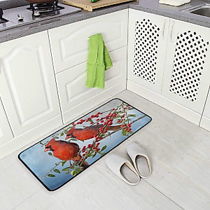 susiyo Kitchen Mat Northern Cardinals Red Birds Kitchen Rug Mat Anti-Fatigue Comfort Floor Mat Non Slip Oil Stain Resistant Easy to Clean Kitchen Rug Bath Rug Carpet for Indoor Outdoor Doormat