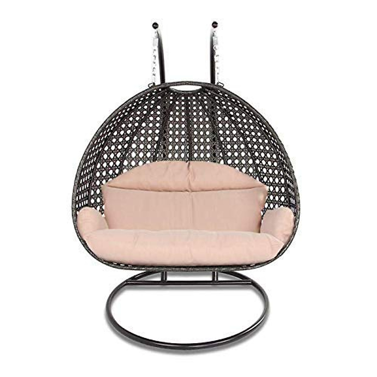 Island Gale® Luxury 2 Person Wicker Swing Chair ((2 Person) X-Large-Plus, Charcoal Rattan/Latte Cushion)