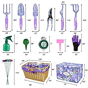 EAONE 43Pcs Garden Tools Set with Basket, Floral Gardening Hand Tools, Gardening Gifts for Women and Plant Lovers, Heavy Duty Tools Kit Including Gardener Gloves, Trowel, Weeder Hand Rake and Pruner