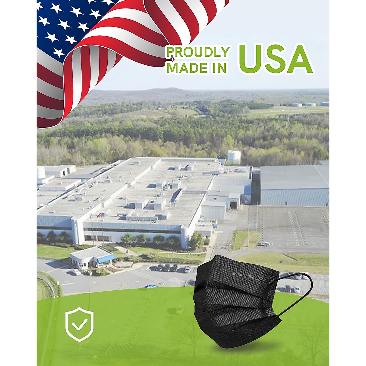 FriCARE Made in USA, 4-ply Black Disposable Face Mask ECOGUARD, ASTM Level 3 Performance Proven in Third Party Independent Labs Studies Pack of 50