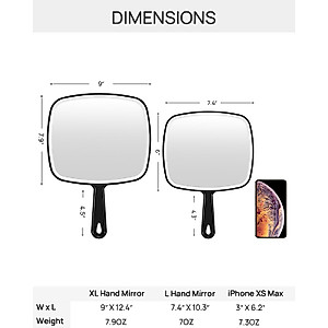 OMIRO Hand Mirror, Large Black Handheld Mirror with Handle, 10.3" L x 7.4" W