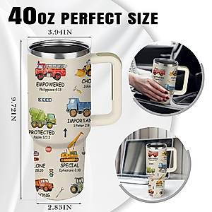 Christian Truck Gifts, 40 Oz God Says I Am Construction Truck Tumbler With Handle, Christian Gifts for Boys, Inspirational Religious Birthday Gifts for Truck Lover Bible Verse Cup, Construction gifts