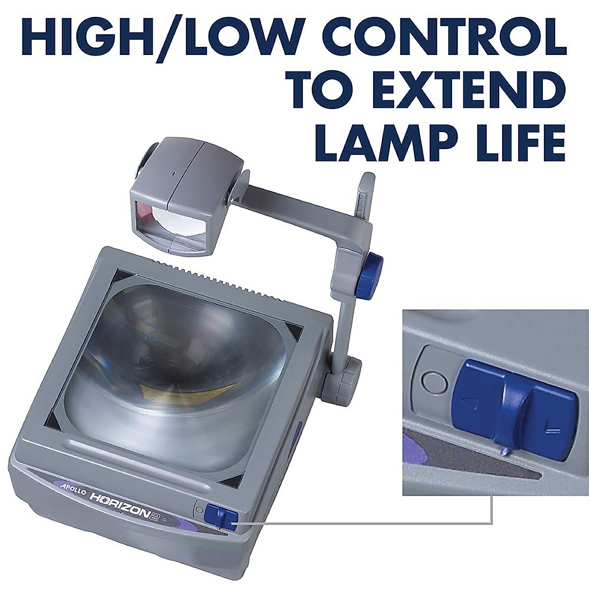 Apollo Overhead Projector, Horizon 2, 2000 Lumen Output, 10" x 10", Closed Head (V16002M), Gray