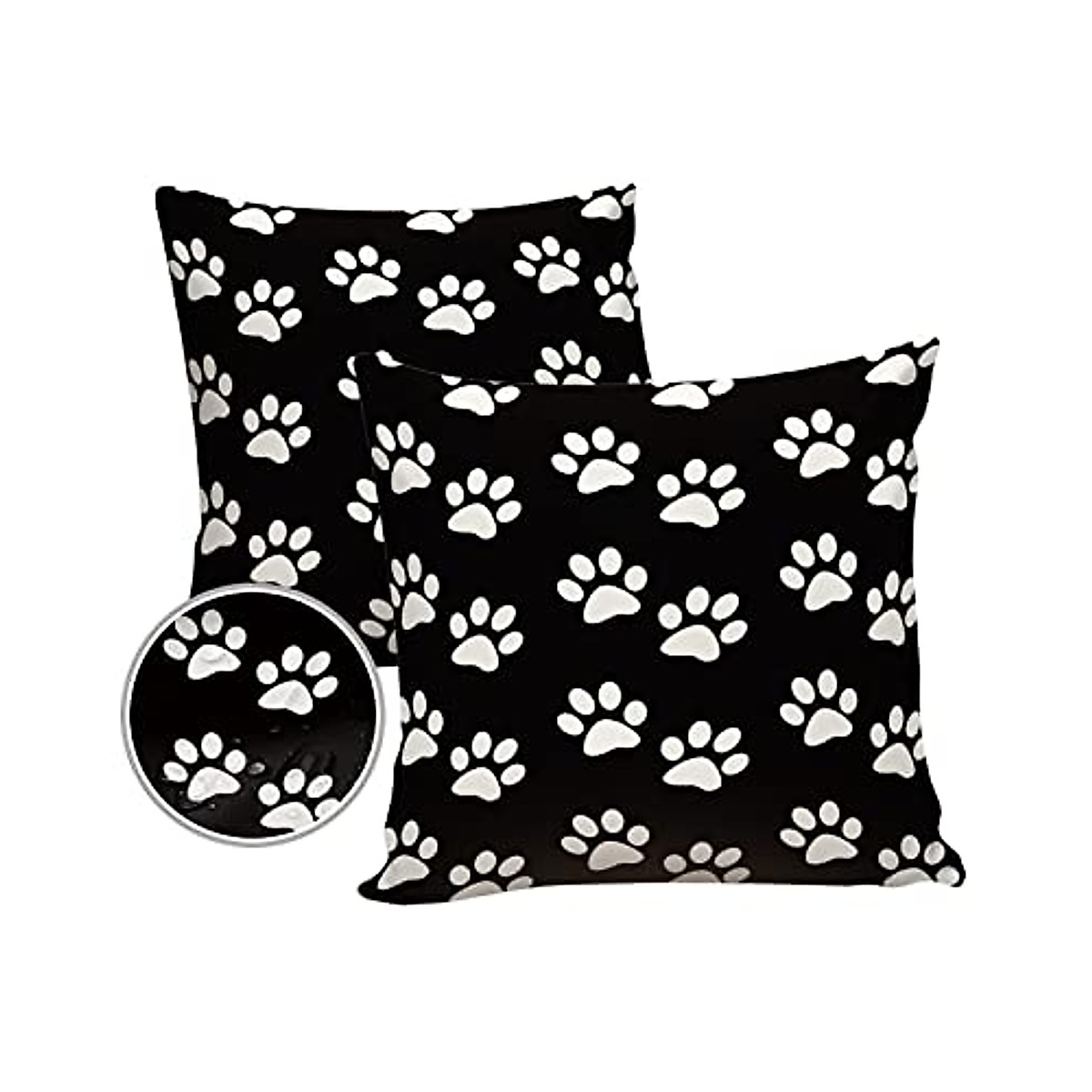 Outdoor Waterproof Throw Pillow Covers 16 x 16 Inches Set of 2 Dog Paw Prints Black and White Decorative Cushion Cover Pillowcase for Garden Patio Tent Beach Bedroom Livingroom Sofa Couch