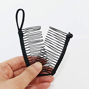 GETAGOTA 2 Pieces Banana Clips Comb Hair for Thick Hair for Women Adjustable Stretch Ponytail Holder Accessory Double Combs Thick Curly Heavy Hair Grip Styling Maker Tool Clip Clincher for Girls and Womens (black_2p)