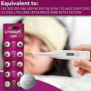 LOOPACELL 10 Pack AG5 LR754 393 SR48 1.5 Volt Alkaline Cell Watch Batteries