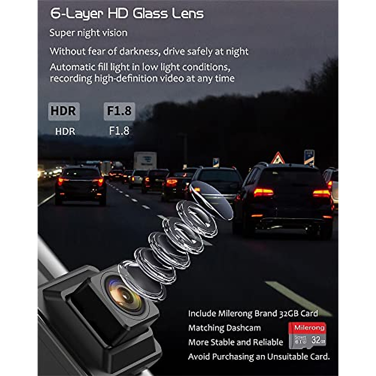 Milerong Dash Cam Front and Rear, FHD 1080P WiFi Dash Cam Pro, Dash Camera with SD Card, 3.16" Screen Car Dashcam with Enhanced Night Vision,Adjustable Camera, 24Hrs Parking Mode, Motion Detection,WDR