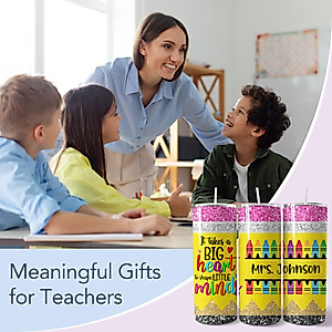 Fleur&Bay Teacher Appreciation Gifts for Women - Personalized Teacher Tumbler With Straw - Daycare Preschool Back to School Gifts Ideas - Customized Cup With Name - Glitter Pencil Tumbler 20 oz