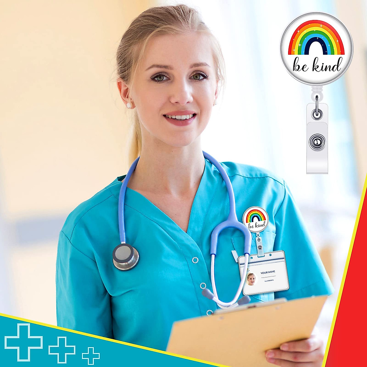 Junkin 6 Pack Pride Badge Reels Be Kind Badge Reels Retractable Rainbow Alligator Clip Scroll Funny Holder for Student Teacher Office School Worker Nurse ID Name Decoration Cute