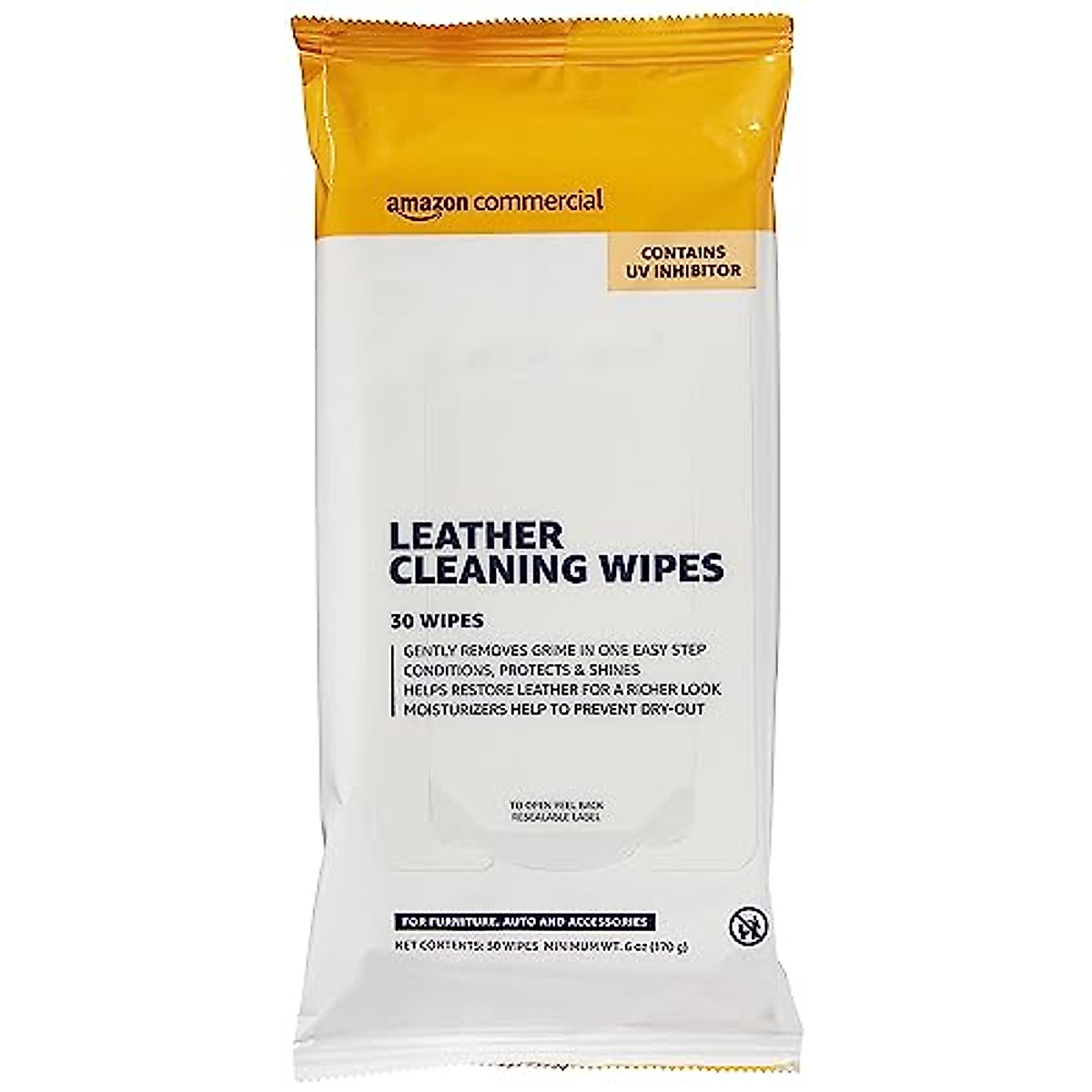 AmazonCommercial Leather Cleaning Wipes, 30 Count, 4 Pack (120 Total Wipes)