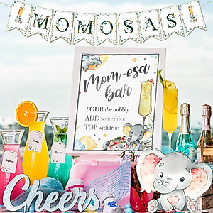 Elegant Mimosa Bubbly Bar Kit - Black and White Champagne Brunch Decorations for Birthday Galentine's Day Bridal Brunch Baby Shower Supplies Red Wine Women Adult Games, Silver Bubble Banner Sign (Red)