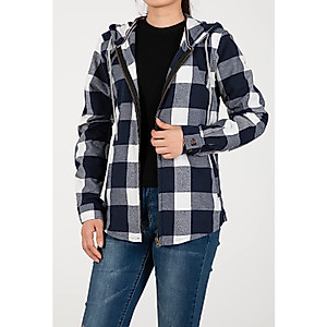 ZENTHACE Plaid Flannel Shirts for Women Hooded Flannel Shirt Oversized Zip Up Flannel Hoodies Fall Flannel Shacket Blue White S