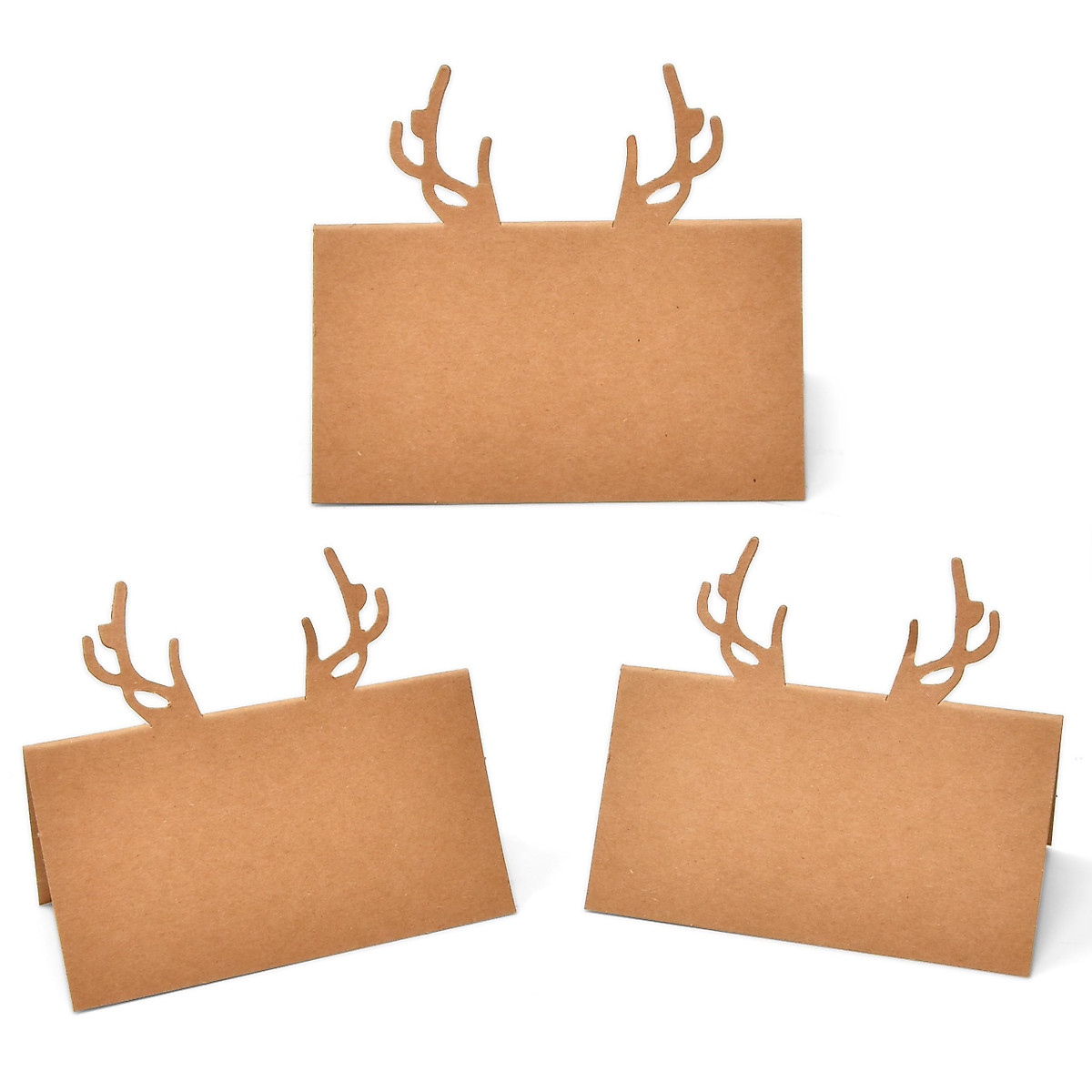 100 Pack Christmas Place Cards Holiday Seating Name Card Die Cut Xmas Reindeer Antlers Table Setting Folded Paper Tent Cards for Winter Dinner Wedding Tables Placement Party Decorations 2" x 3.5"