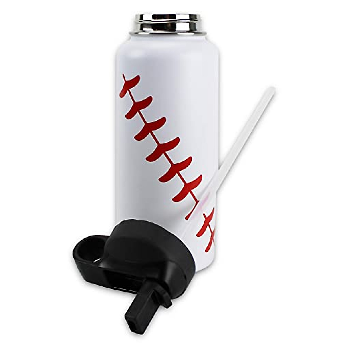 Urbanifi Water Bottle Baseball STRAW LID Tumbler 32 oz Gift for Mom Men Flask Sports Travel Waterbottle, Stainless Steel, Vacuum Insulated, Water Cold for 24, Hot for 12 hours (Baseball Straw Lid)