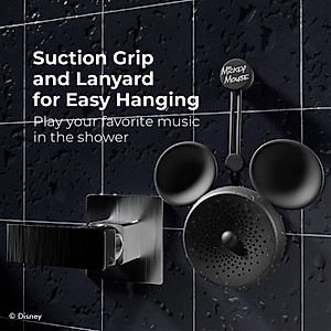 Disney Mickey Mouse Ears Bluetooth Shower Speaker with Suction Cup – Disney IPX4 Rated Water Resistant Speaker for Shower, Baths| Up to 5 HRs Playtime, Built in Button Controls and Mic for Phone Calls