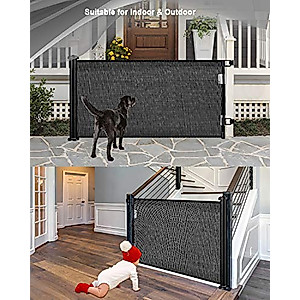 Retractable Baby Gate Dog Gate - Wiscky Extra Wide Safety Gates 33" Tall, Extends to 59" Wide, Easy to Roll and Latch Dogs Gate for Doorways, Stairs, Hallways, Deck, Banisters Indoor/Outdoor (Black)
