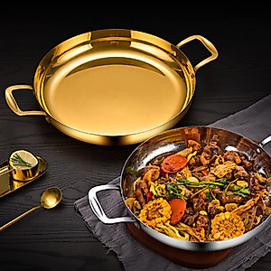 GFHVDC Paella Pan Gold Stainless Steel Skillet Pan Large Skillet,Griddle,Large Saute Pan with Lid,Jumbo Cooker,Induction Pan,Dishwasher and Oven Safe For Home Cooking,Gold,36CM