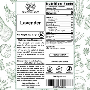SPICES VILLAGE Lavender [ 2 oz ] Dried Lavender Buds, Natural Lavender Buds for Food, Herbal Tea, Potpourri, Wedding Confetti, Pillow - Kosher, Gluten Free, Vegan, Non GMO, Resealable Bulk Bag