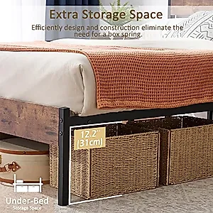 VECELO Platform Full Bed Frame with Rustic Vintage Wood Headboard and Footboard, Mattress Foundation, Strong Metal Slats Support, No Box Spring Needed