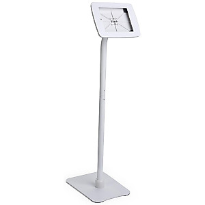 Displays2go White Retail Stand for iPad, Steel & ABS Plastic, Rotating & Tilting, Covered Home Button – White (TABFLWH)