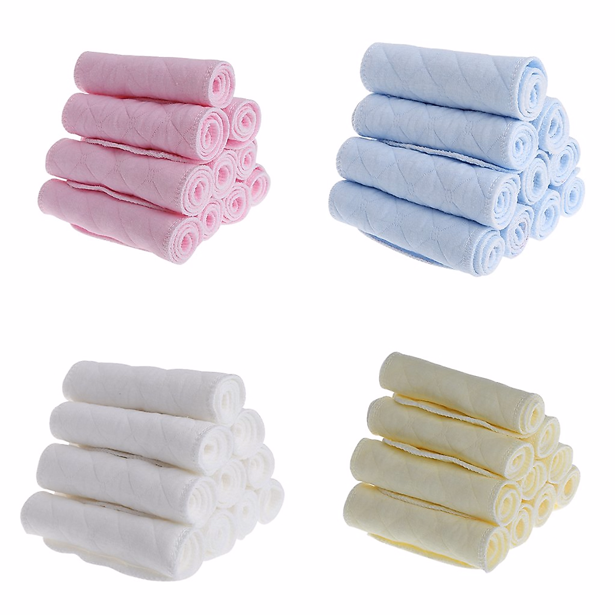 cici store 10Pcs Reusable Newborn Baby Cotton Blend Cloth Diaper Newborn Soft Nappy Liners Inserts 3 Layers (White)