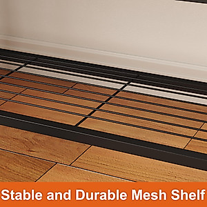 HOMEFORT Shoe Bench, Modern Industrial Shoe Storage Bench, Entryway Bench with Mesh Shelf and Sturdy Metal Frame, Metal Shoe Rack with Durable MDF Top for Hallway, Mudroom, Living Room, Rustic Brown