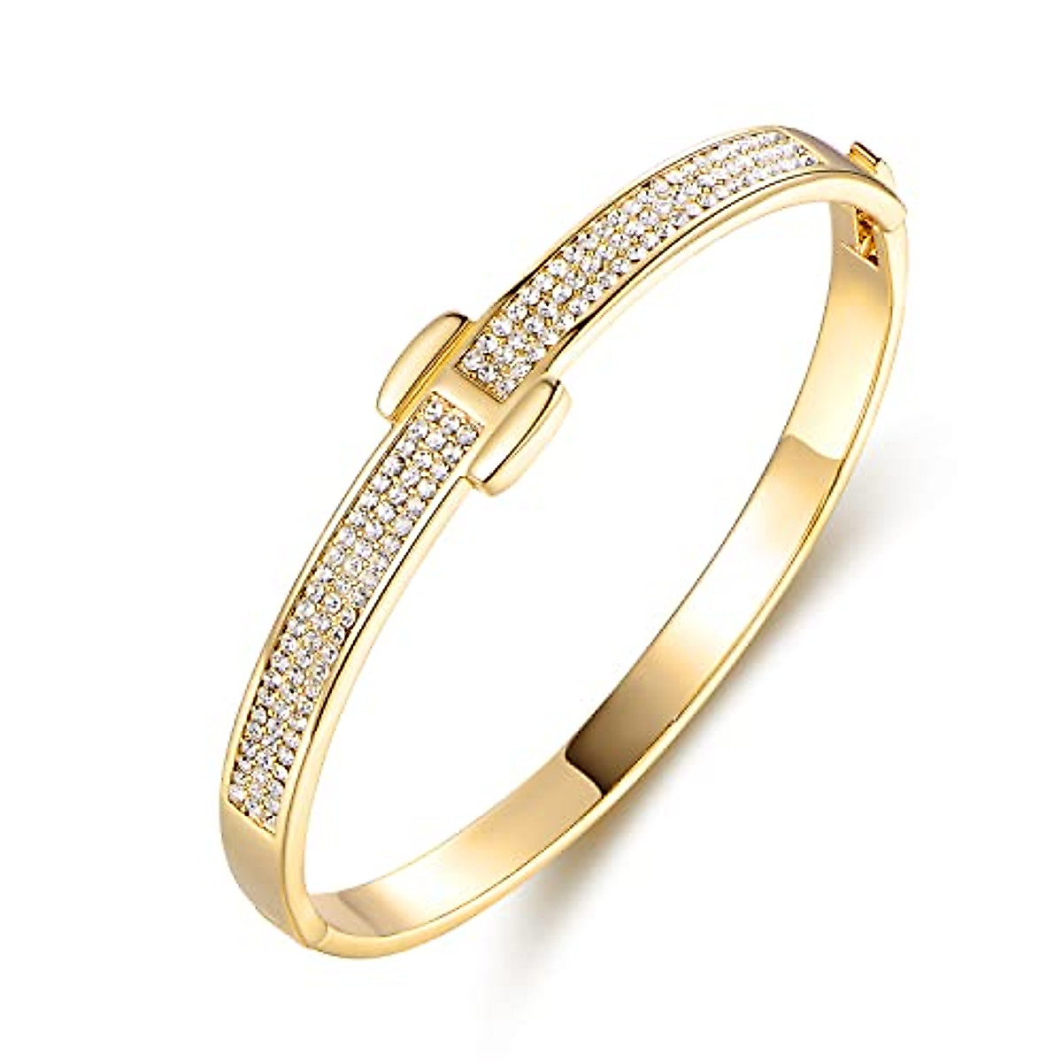 Barzel 18K Gold Plated Crystal Belt Bangle for Women (Gold)