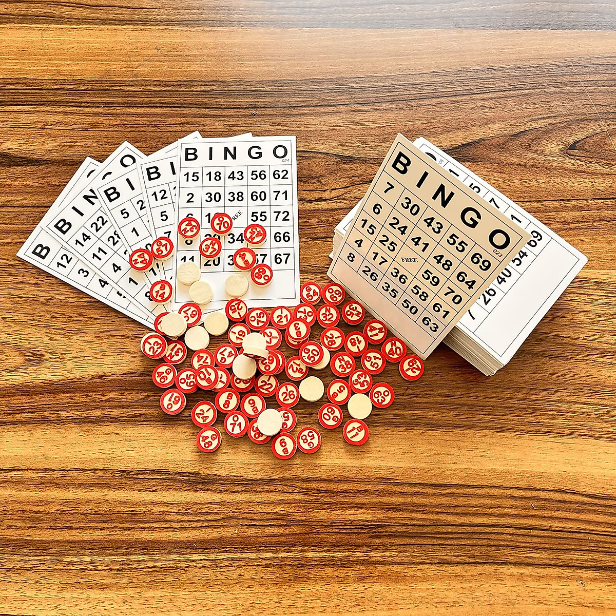 SEETOOOGAMES Vintage Wooden Bingo Game Set-120 Bingo Number Cards and 75 Chess