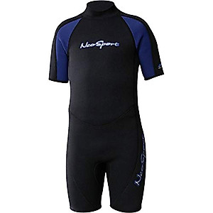 NeoSport Wetsuits Junior Premium Neoprene 2.5mm Junior Shorty, Blue Trim, 12 - Diving, Snorkeling & Wakeboarding