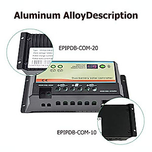 EPEVER EPIPDB-COM Series Dual Battery Solar Charge Controller 20A 12V/24V Auto Work for RVs Caravans and Boats etc Duo Battery Solar Charging System