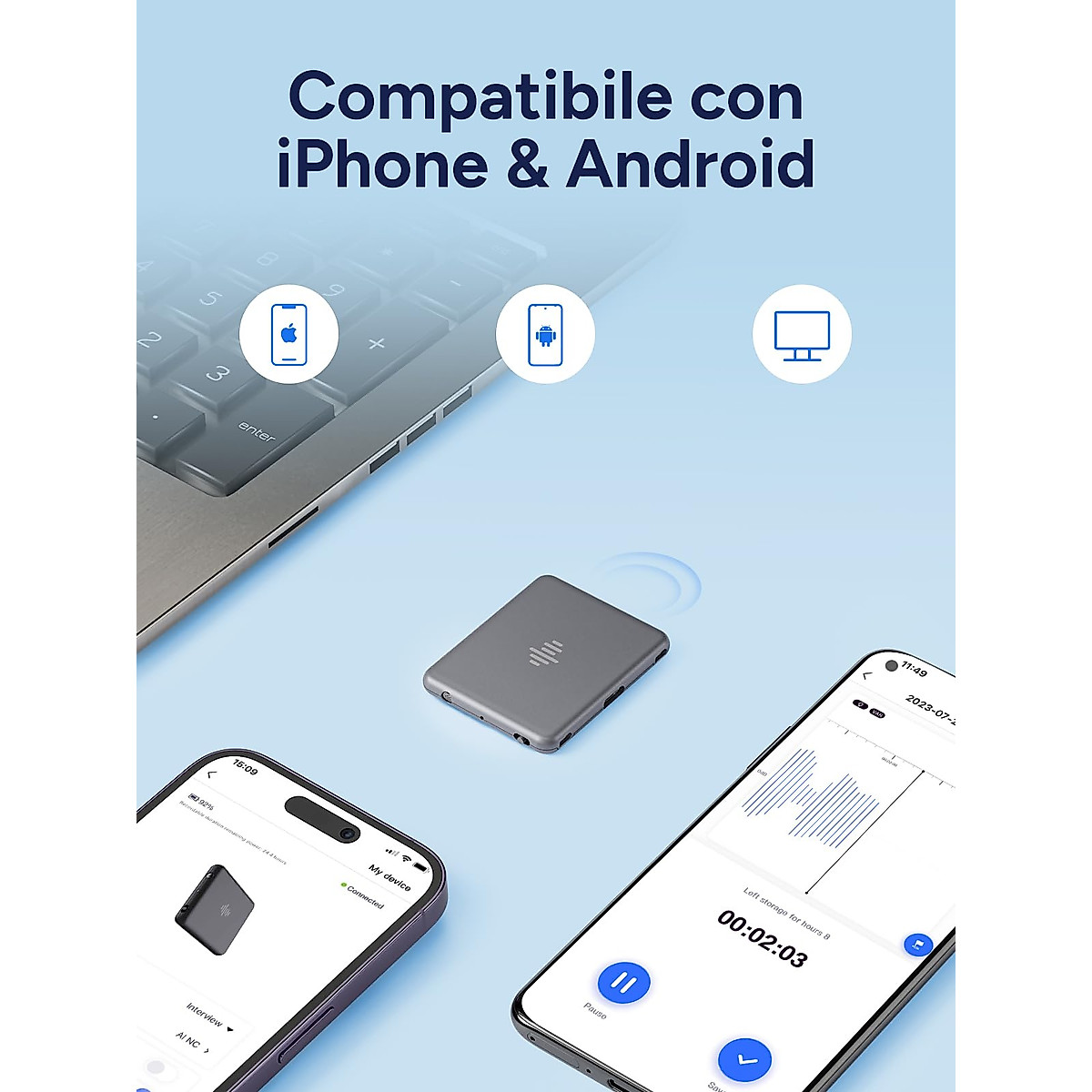 64GB Smart Voice Recorder, iZYREC Voice Activated Recorder with Phone App, 30 Hours Continuous Recording, Audio Recording Device Enhanced AI Noise Canceling Perfect for Meeting Interview Multi (Grey)