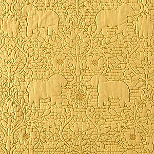 Ink+Ivy Kandula King/Cal King Size Quilt Bedding Set - Mustard Yellow , Quilted Floral, Elephants – 3 Piece Bedding Quilt Coverlets – 100% Cotton Percale Bed Quilts Quilted Coverlet