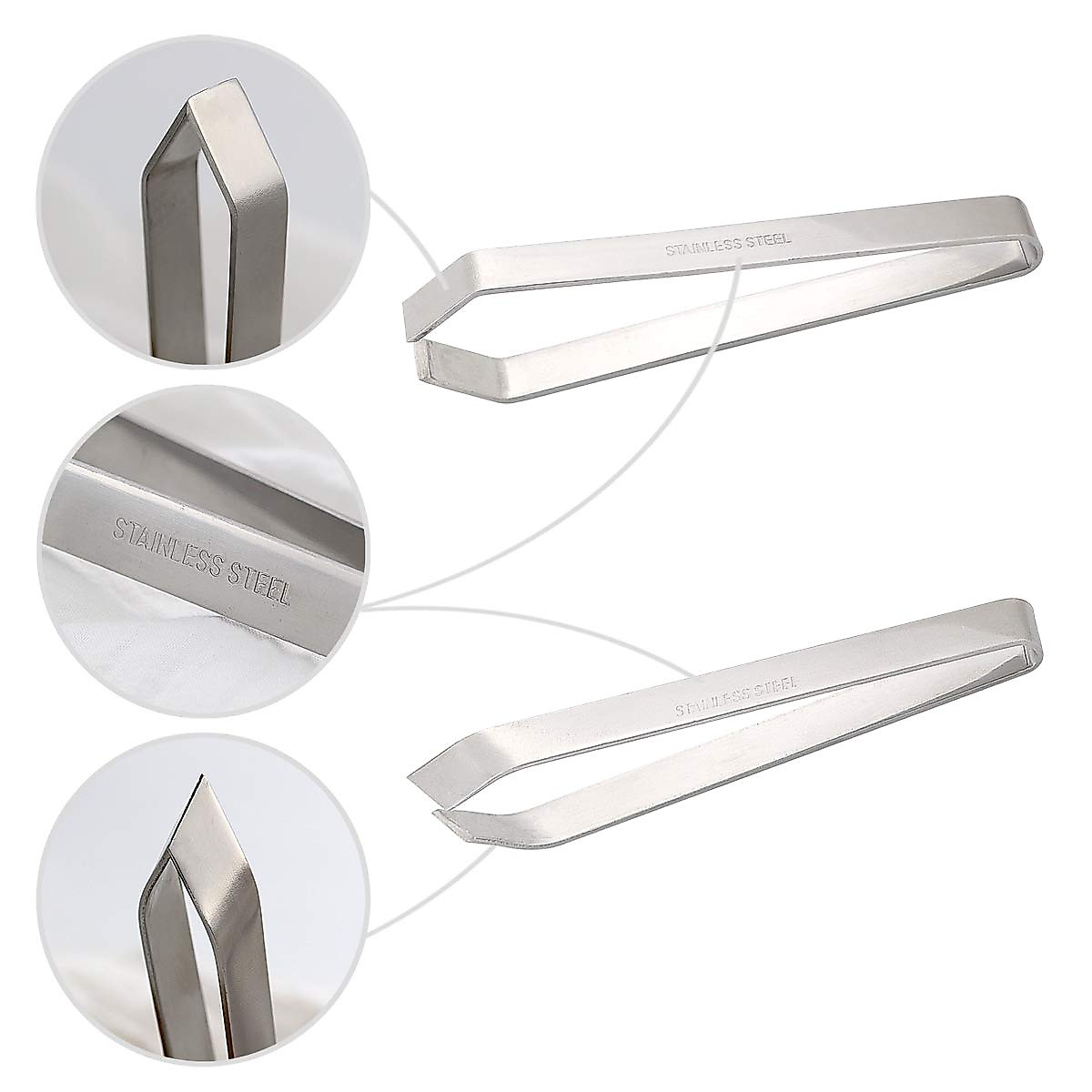 2 Pieces Fish Bone Tweezers, Stainless Steel Flat and Slant Tweezers Pliers Remover Tool (4.6")